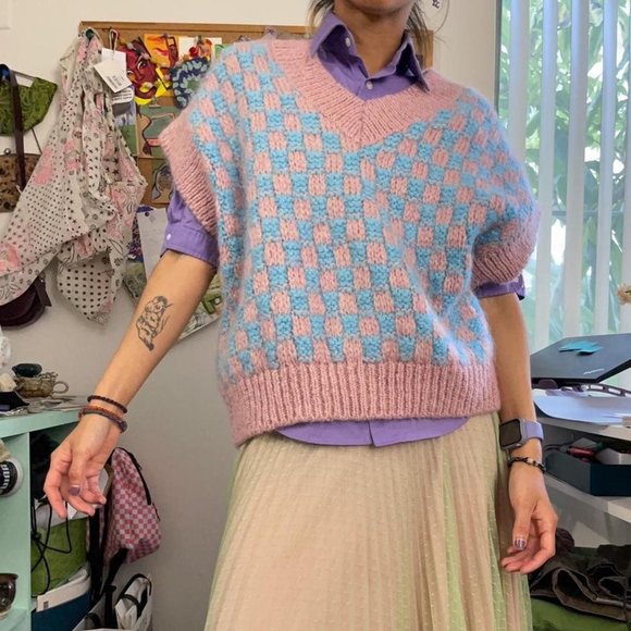 Zara | Jackets & Coats | Zara Knit Checkered Vest | Poshmark